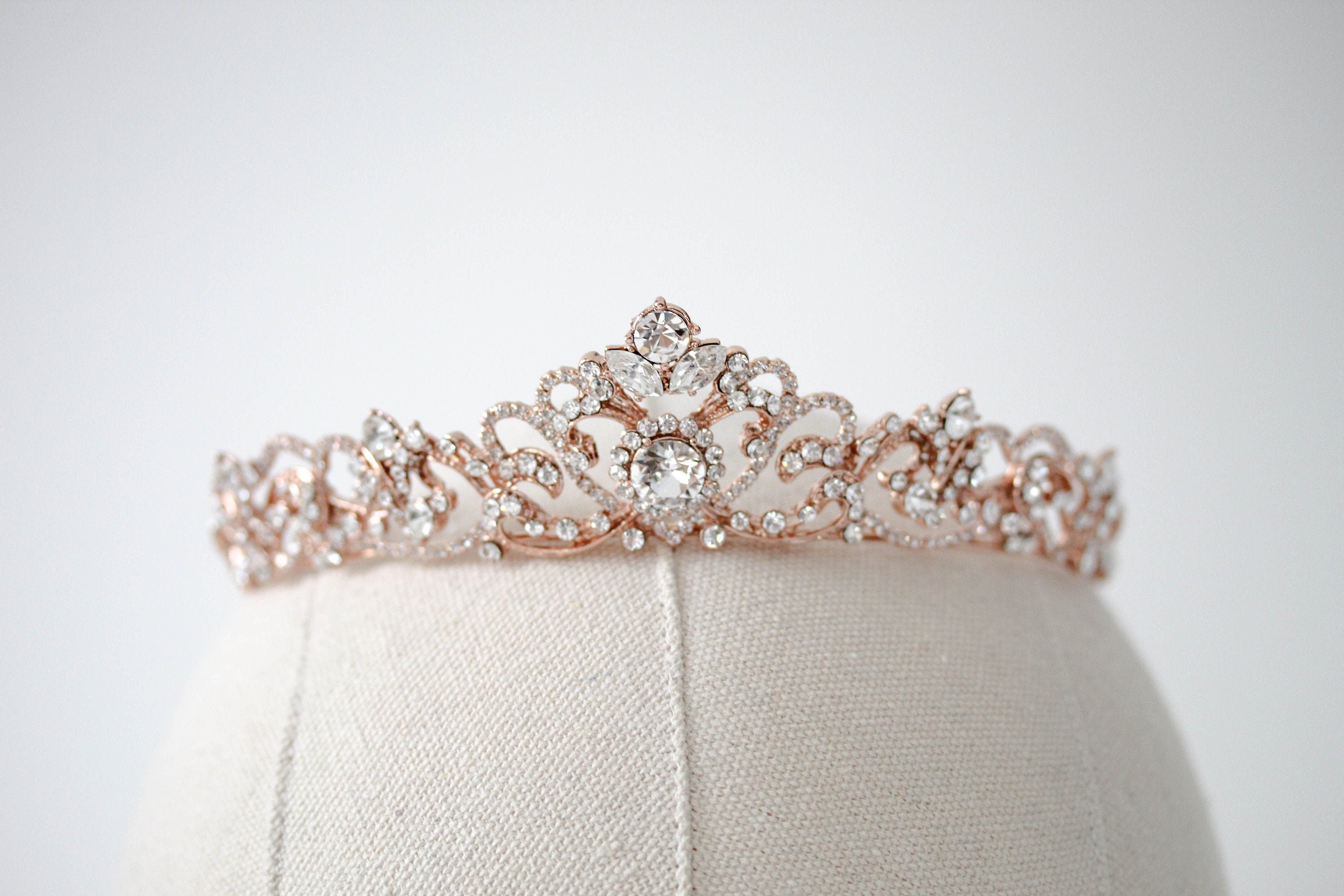 Rose Gold Bridal Tiara Rose Gold Wedding Crown Rhinestone Crystal Tiara ...