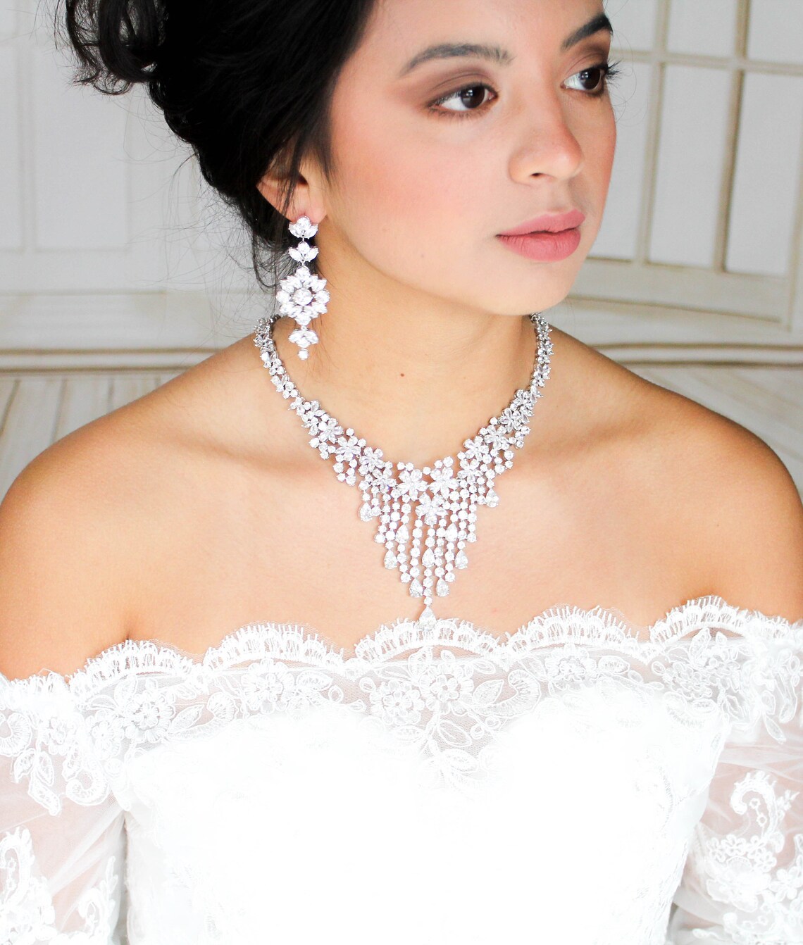 Silver Bridal Necklace, Wedding Jewelry for Bride, Wedding Statement ...