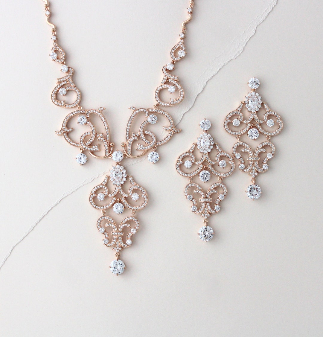 Rose Gold Necklace Set, Bridal Jewelry Set, Rose Gold Wedding Necklace ...
