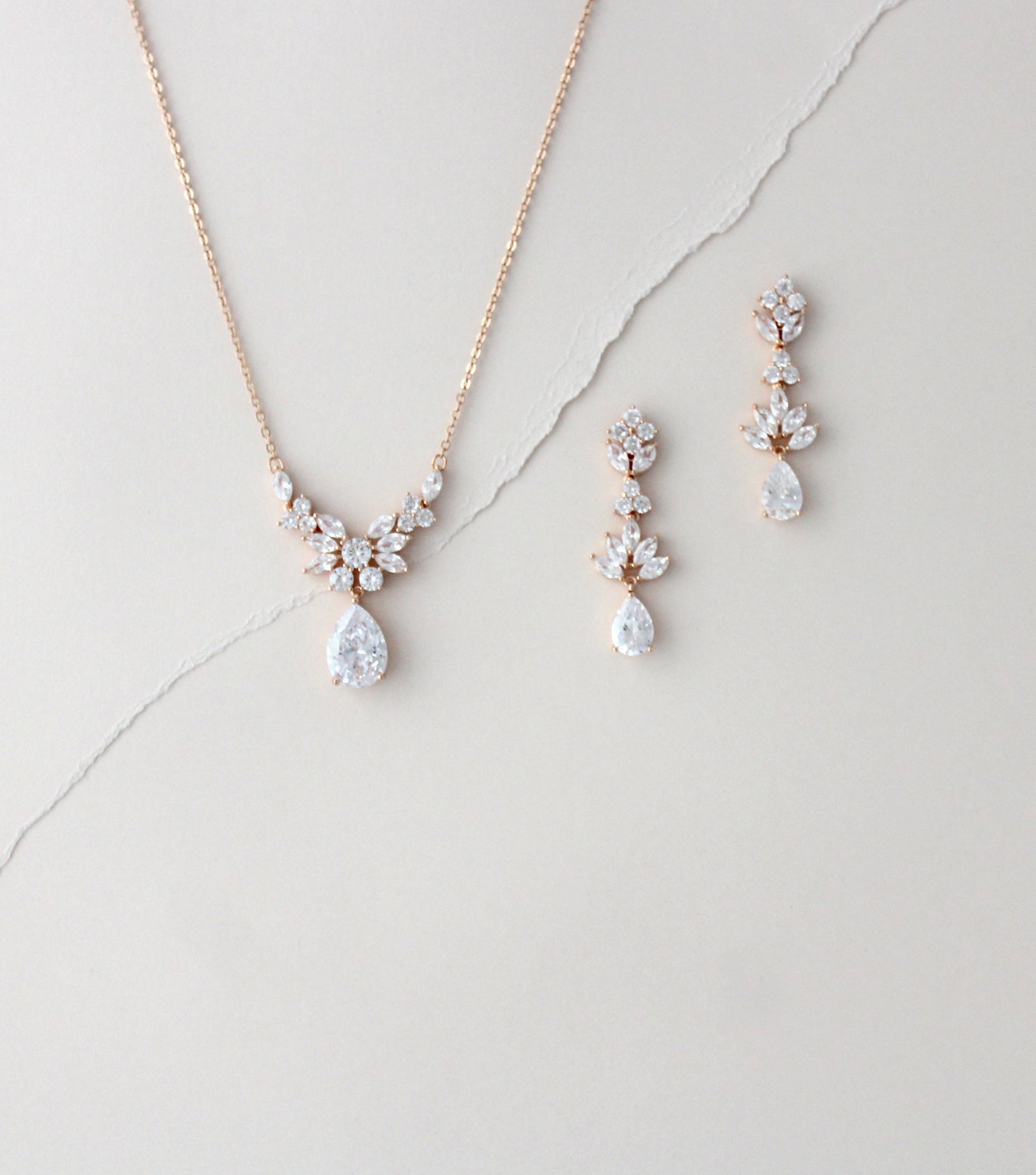 Rose Gold Bridal Jewelry Set Rose Gold Bridal Necklace and | Etsy