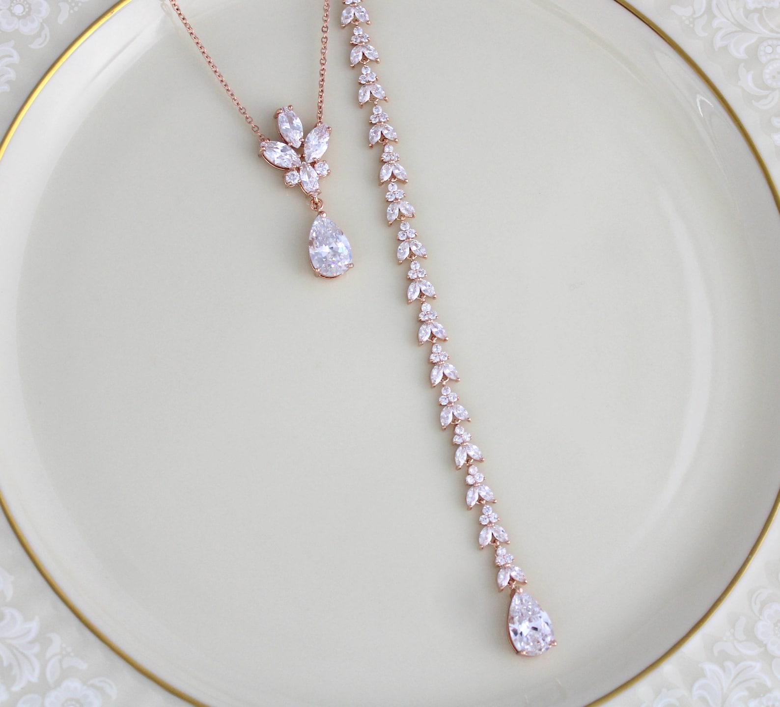Rose Gold Back Necklace Bridal Backdrop Necklace Bridal - Etsy