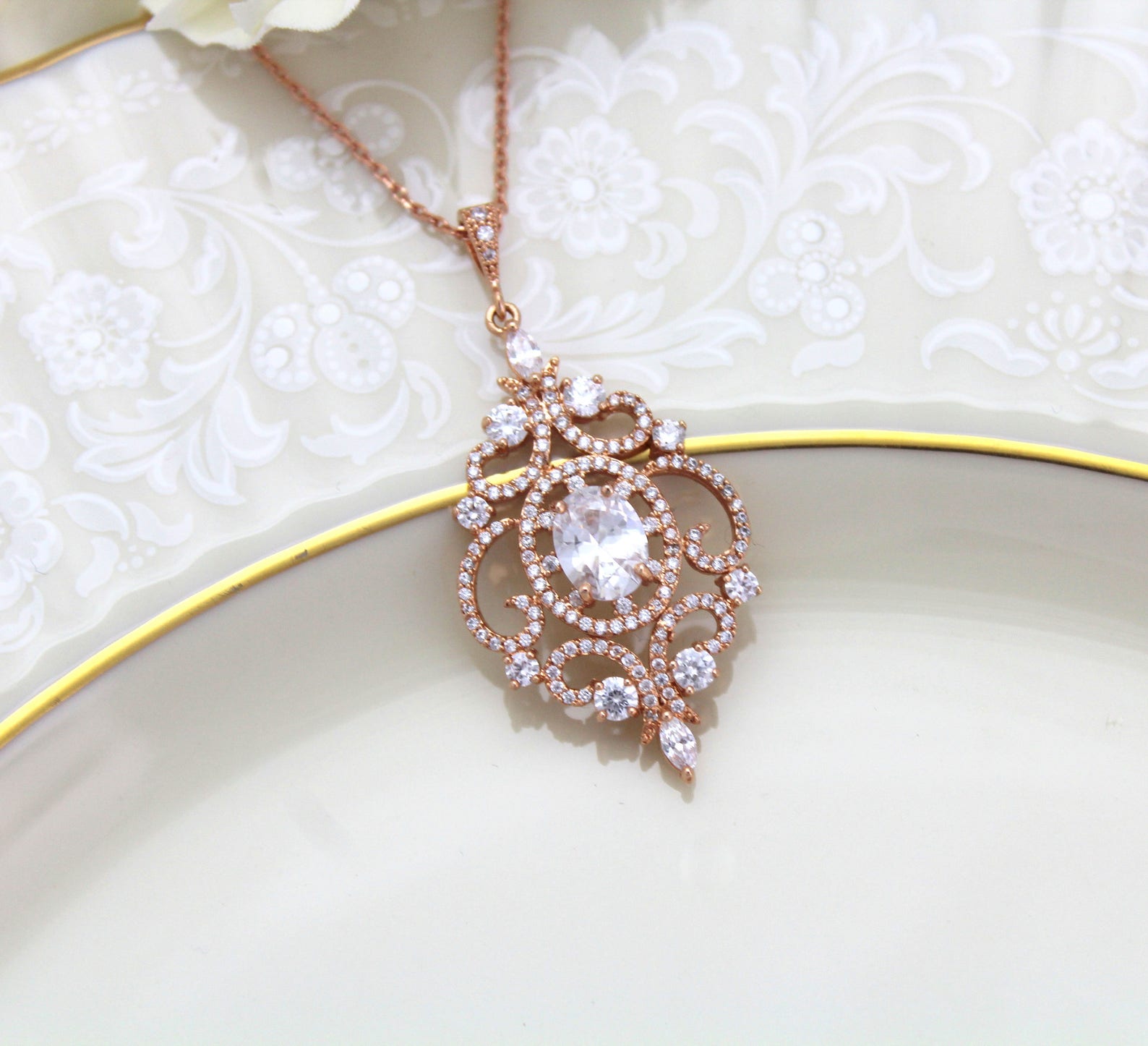 Rose Gold Bridal Necklace Bridesmaid Necklace Bridal Etsy