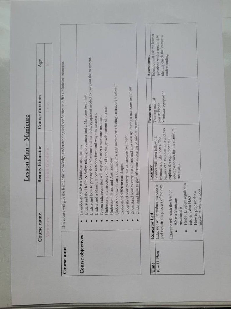 Manicure Editable Training Manual & Lesson Plan - Etsy