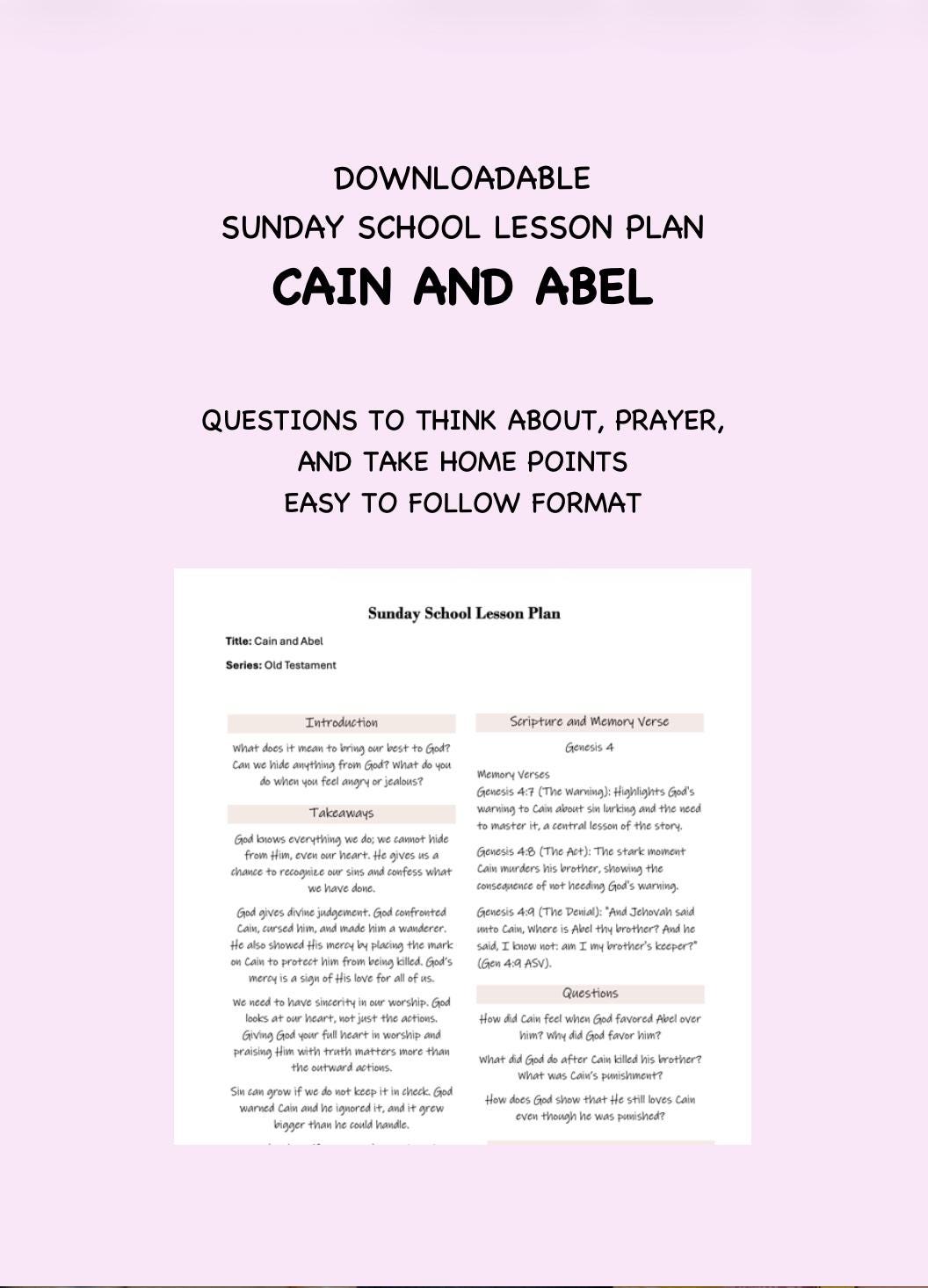 Cain and Abel Sunday School Lesson Digital Download - Etsy