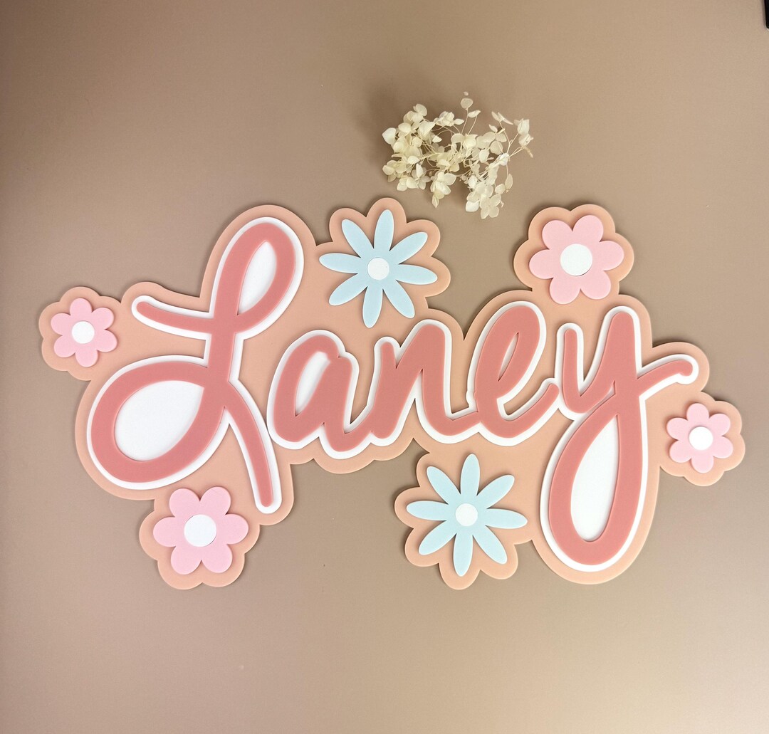 Flower Name Sign Custom Floral Name Plaque Large Personalised Name Sign ...
