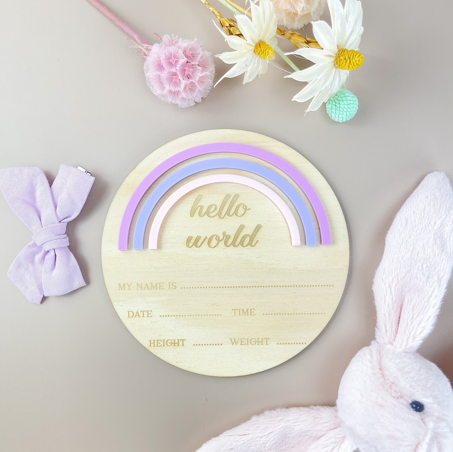 Rainbow Baby Birth Announcement Plaque | Baby Sign | Pink Baby Plaque ...