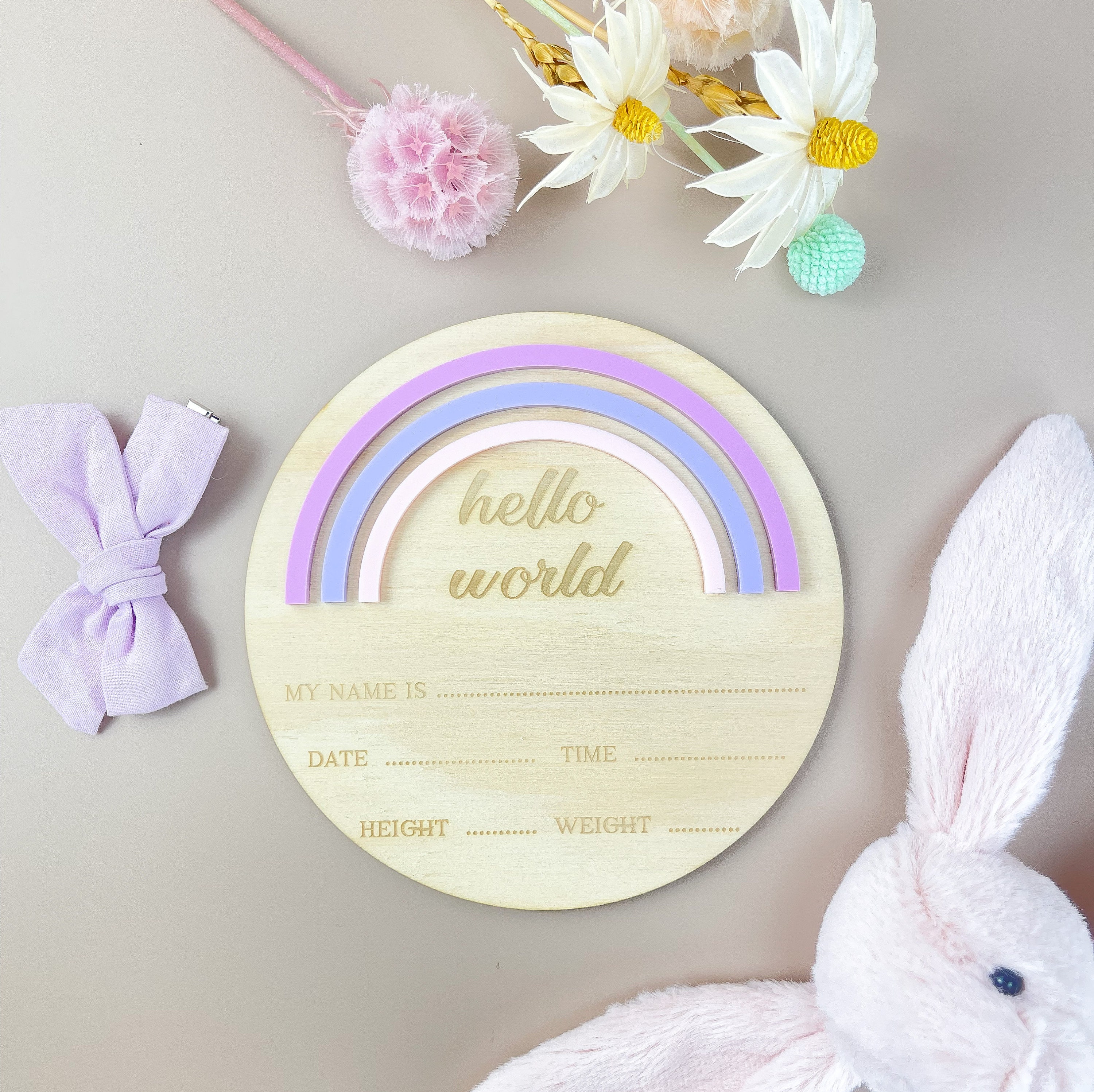 Rainbow Baby Birth Announcement Plaque | Baby Sign | Pink Baby Plaque ...