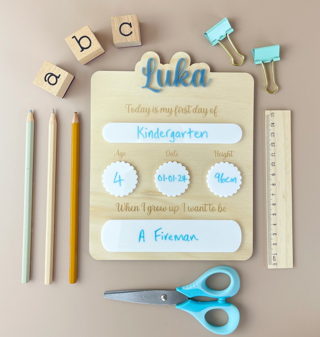 Personalised First Day of School Board -slate Blue - Custom Name School ...