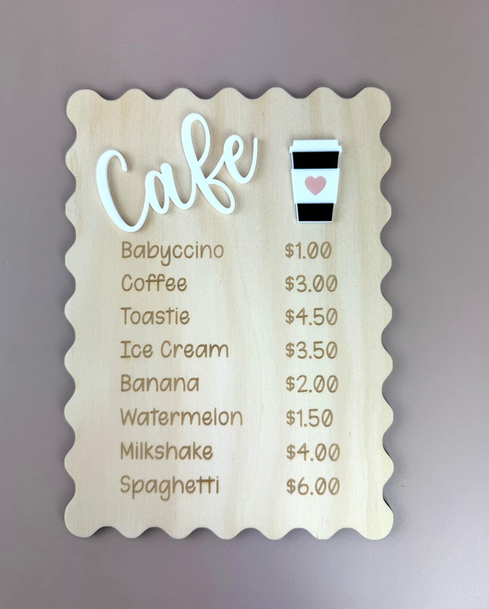 Kids Play Cafe Menu Sign - Playroom Kitchen Sign - Timber Kids Cafe ...