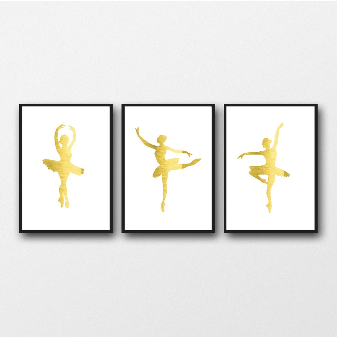 REAL GOLD FOIL, Ballerina Set, Set of 3 Prints, Gold Ballerina Poster ...