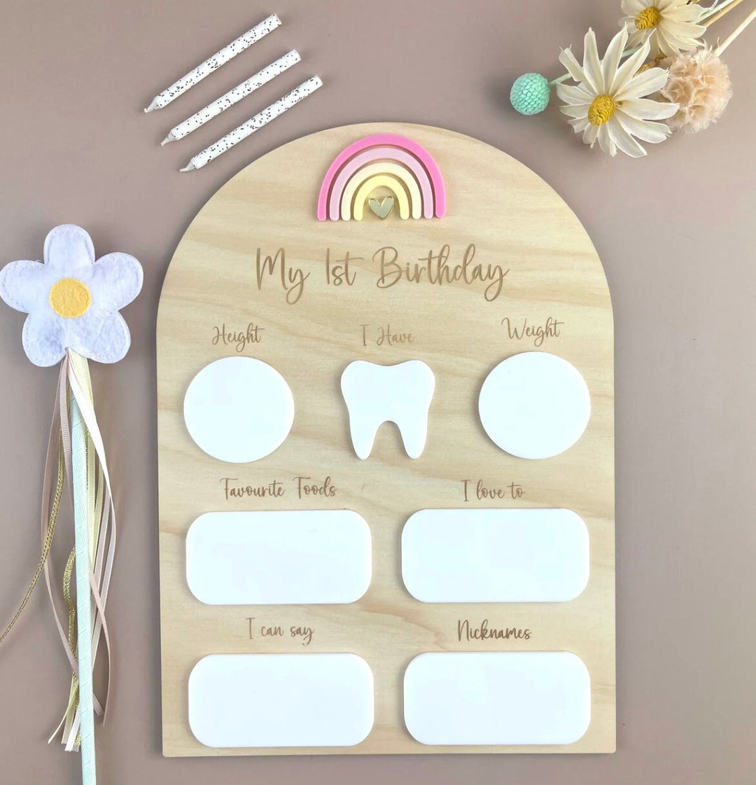 My 1st Birthday Board - Pink Rainbow - Reusable Birthday Board | First ...