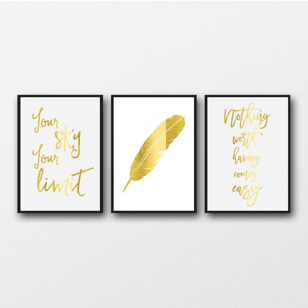 GOLD Foil Wall Art Set Of 3 Prints Your Sky Your Limit Etsy gold-foil-wall-art-set-of-3-prints-your-sky-your-limit-etsy