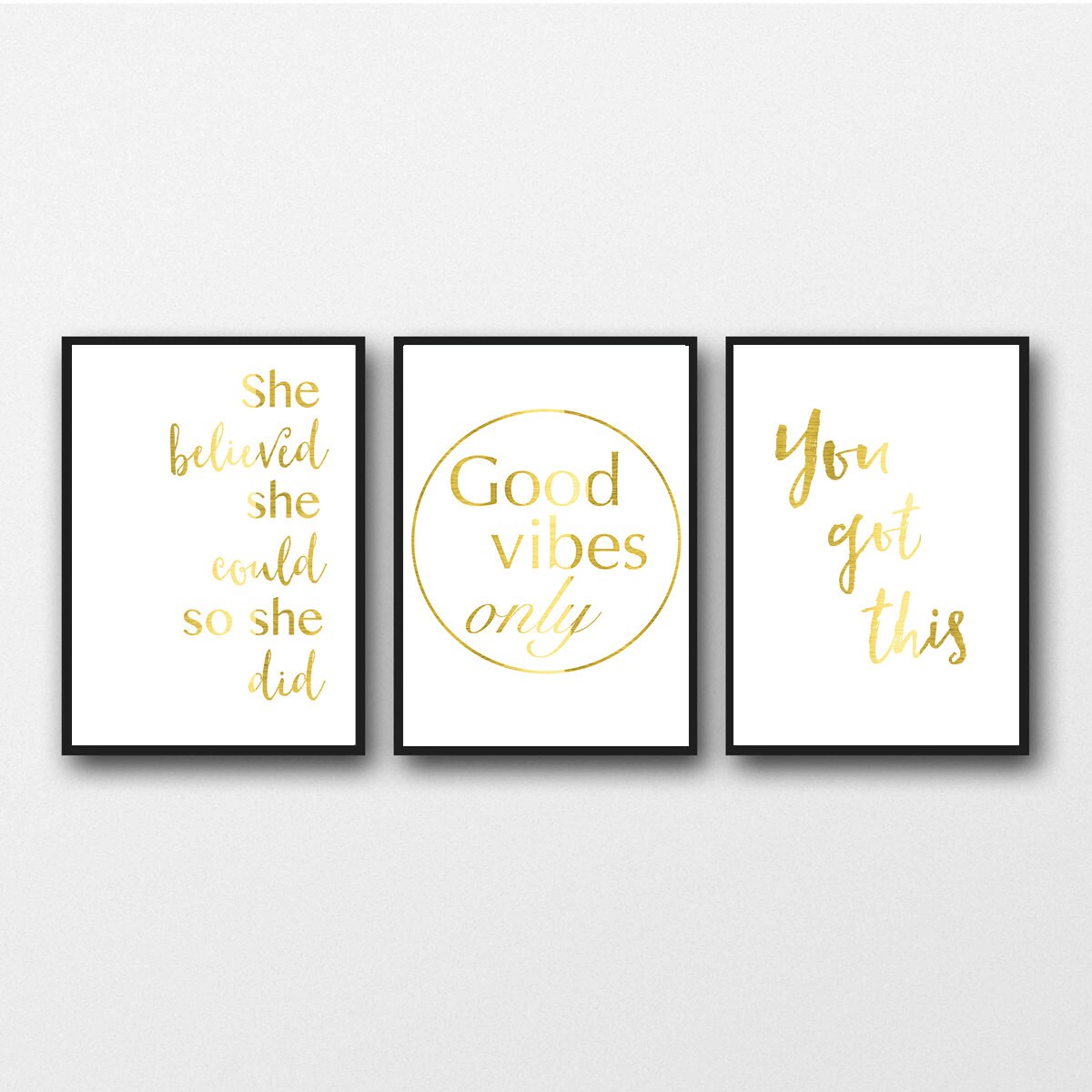 Inspirational print set gold foil posters good vibes only | Etsy
