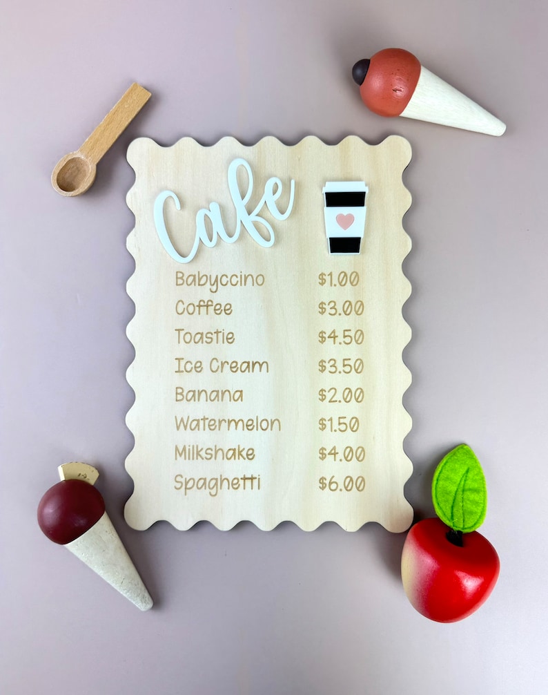 Kids Play Cafe Menu Sign - Playroom Kitchen Sign - Timber Kids Cafe ...