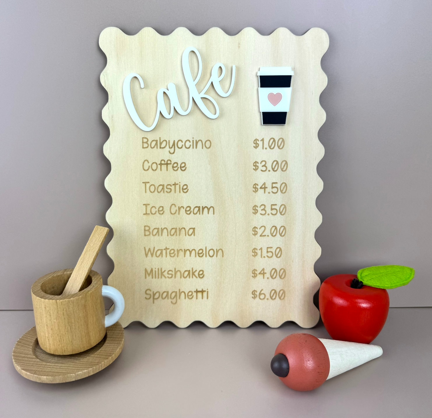 Kids Play Cafe Menu Sign - Playroom Kitchen Sign - Timber Kids Cafe ...