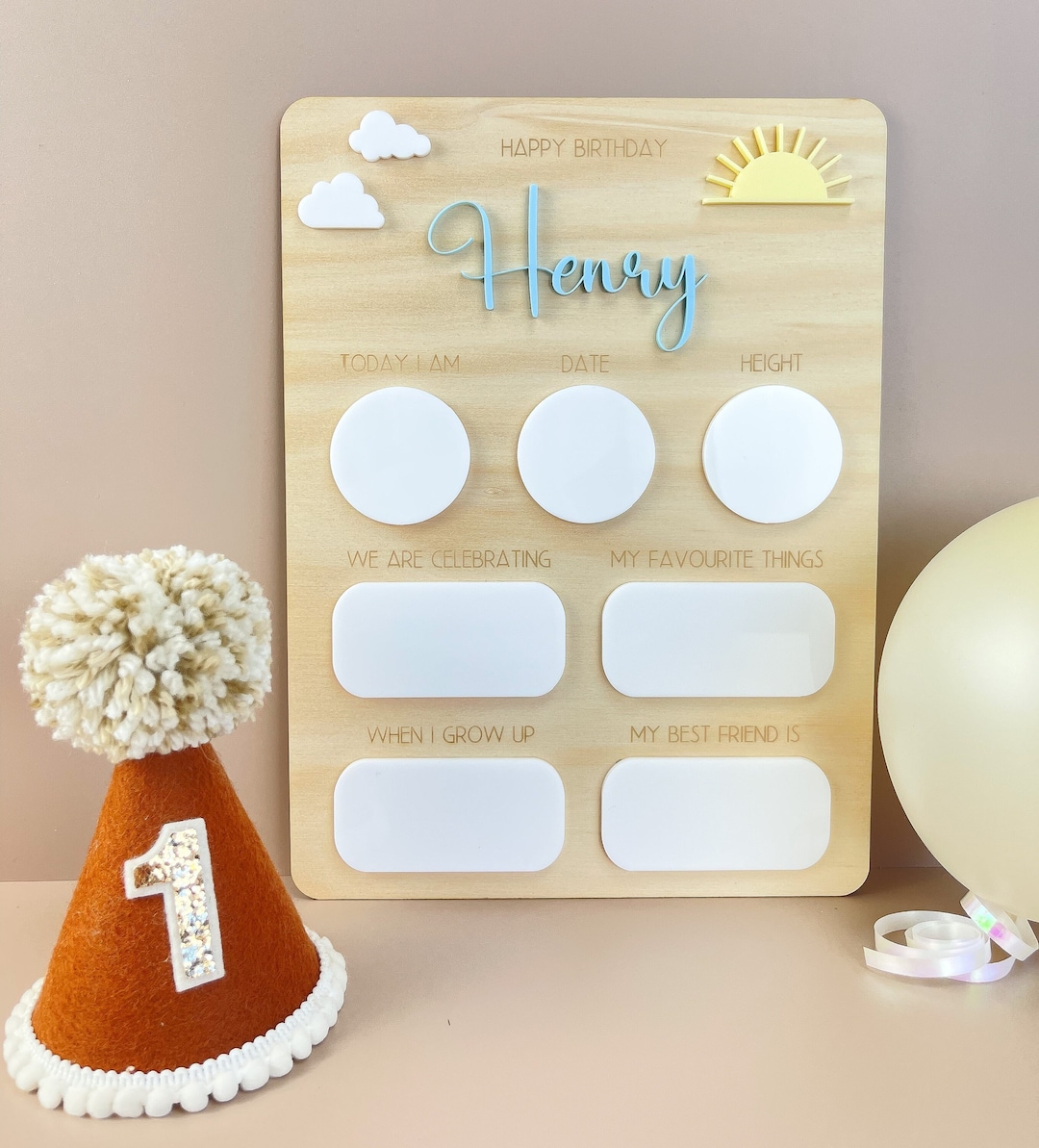 Personalised Name Birthday Board - Fill in Each Year Sun - Birthday ...