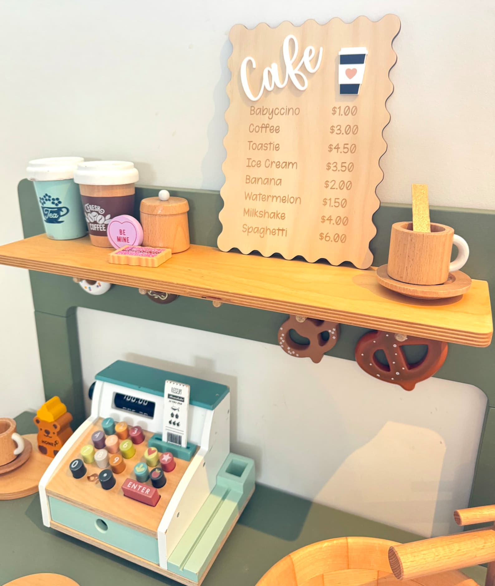 Kids Play Cafe Menu Sign - Playroom Kitchen Sign - Timber Kids Cafe ...