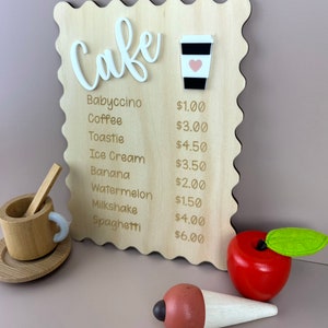 Kids Play Cafe Menu Sign - Playroom Kitchen Sign - Timber Kids Cafe ...