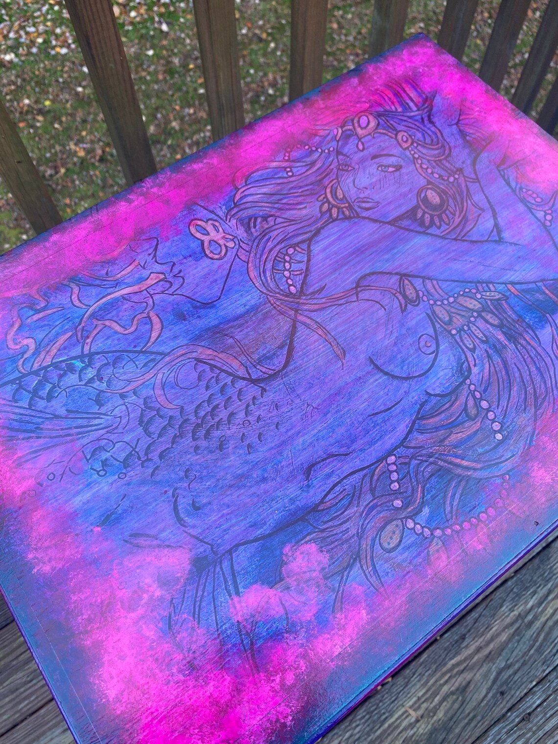 SOLD OUT Mermaid, Hand Painted, Vintage Side Table, Bedroom Furniture ...