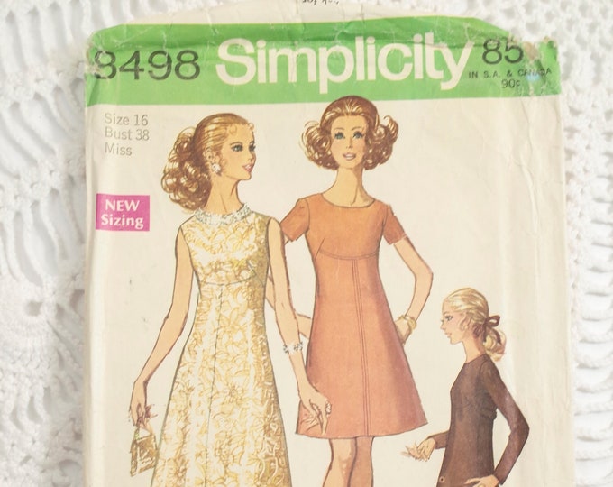 Vintage 1960's Simplicity 8498 Sewing Pattern-misses' Dress in Two ...