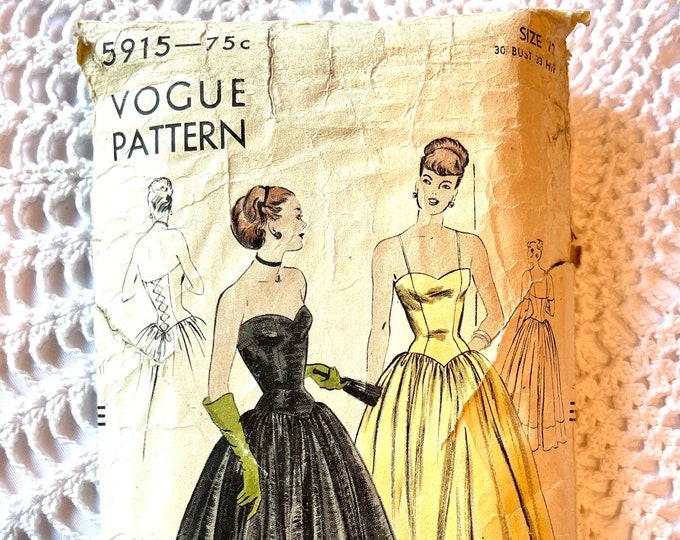 Vintage 1940's Vogue 5915 Sewing Pattern-misses' Evening Dress Size 12 ...