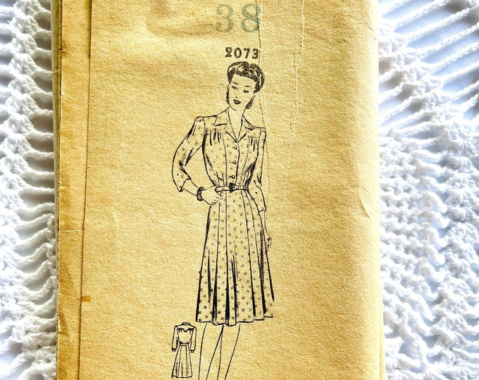 Vintage 1940s Mail Order Sewing Pattern 2073 -misses' Shirt Dress Bust ...
