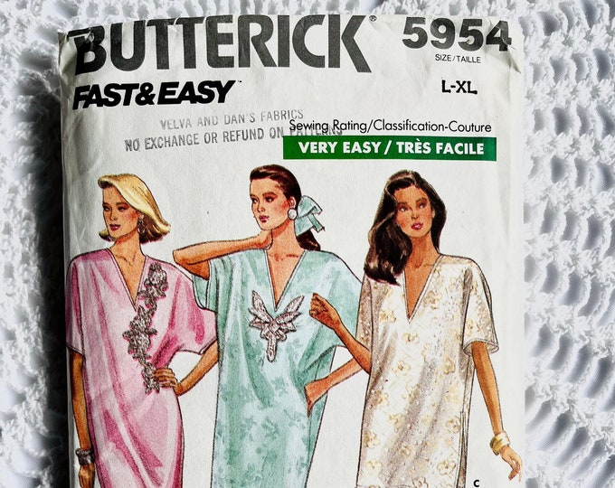 Classic Butterick 5954 Sewing Pattern-misses' Caftan Nightgown Pajamas ...