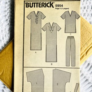 Classic Butterick 5954 Sewing Pattern-misses' Caftan Nightgown Pajamas Size Large-x Large Bust ...
