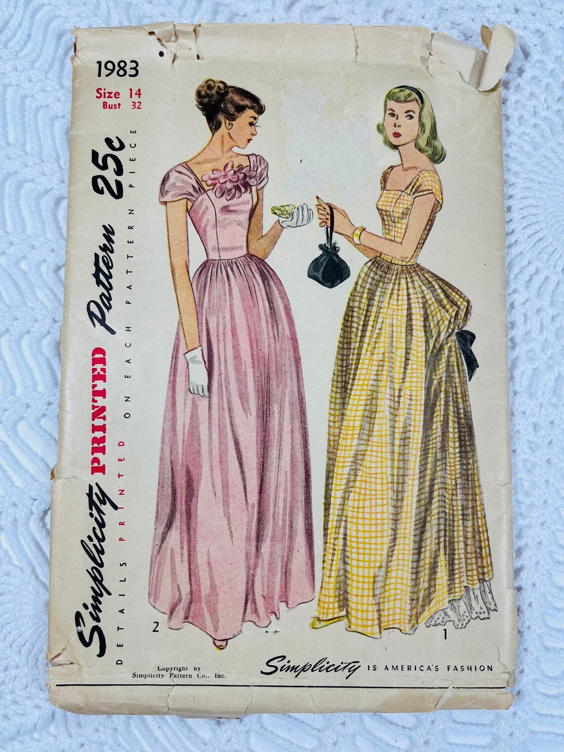Vintage 1940's Simplicity 1983 Sewing Pattern-misses' Evening Gown With ...
