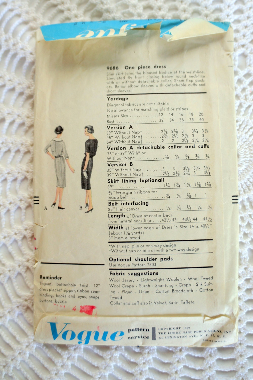 1950's Vogue 9686 Vintage Sewing Pattern Women's - Etsy