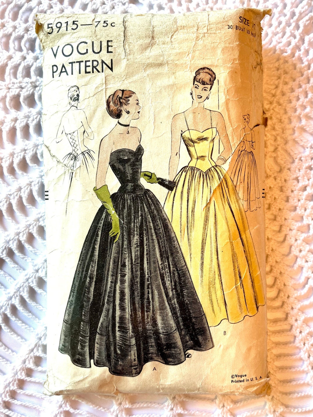 Vintage 1940's Vogue 5915 Sewing Pattern-misses' Evening Dress Size 12 ...