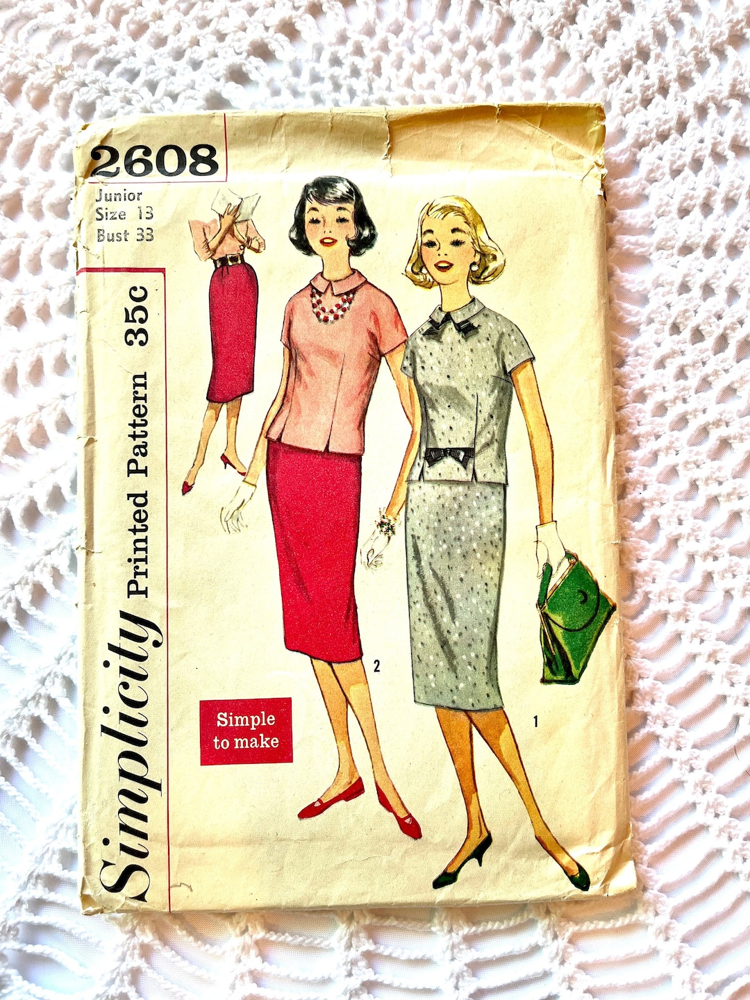 Vintage 1950's Simplicity 2608 Sewing Pattern- Junior Over Blouse and ...