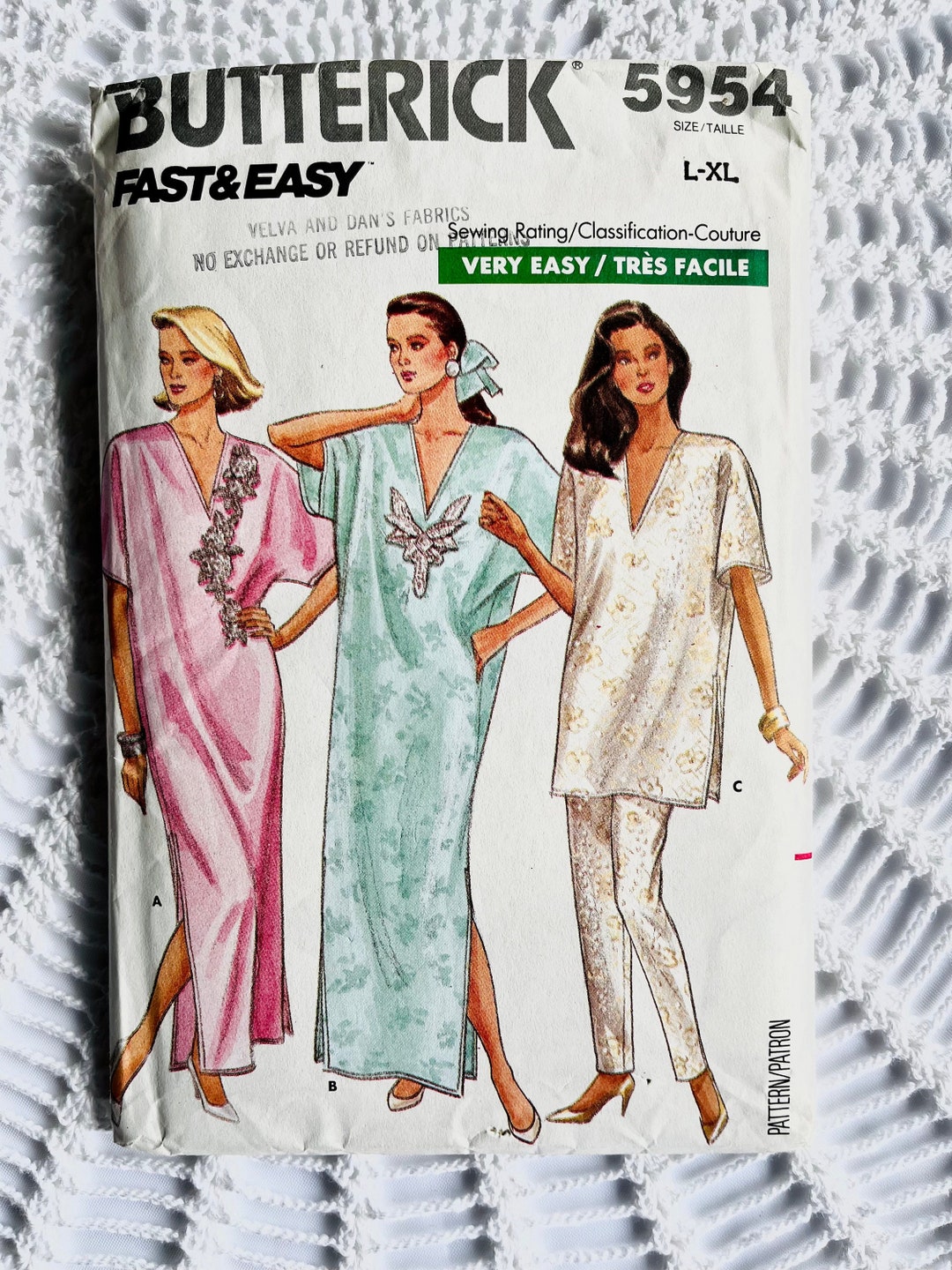 Classic Butterick 5954 Sewing Pattern-misses' Caftan Nightgown Pajamas ...
