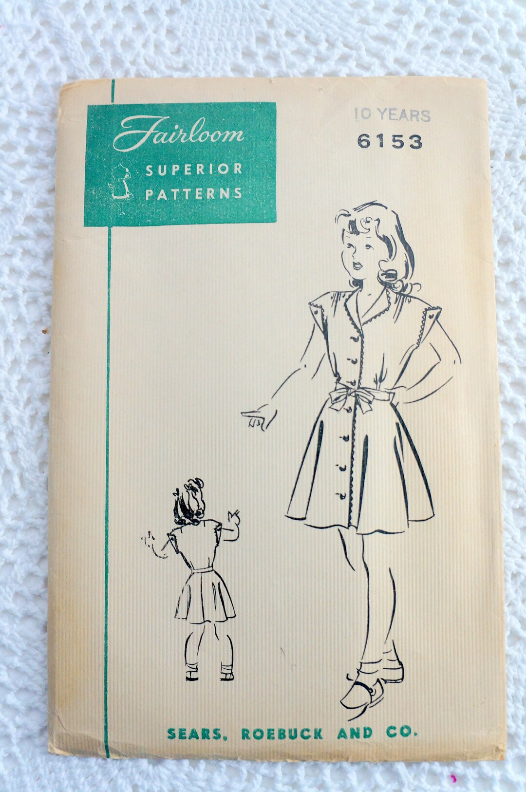Vintage 1940's Fairloom Superior Patterns 6153 - Girl's Dress Size 10 ...