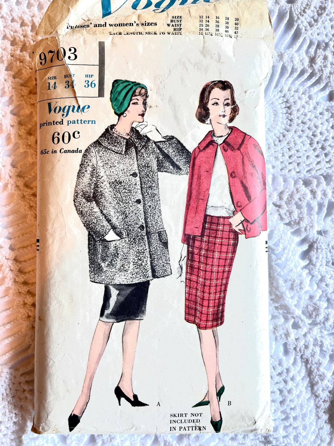 Vintage 1950's Vogue 9703 Sewing Pattern - Misses' Topper Coat Size 14 ...