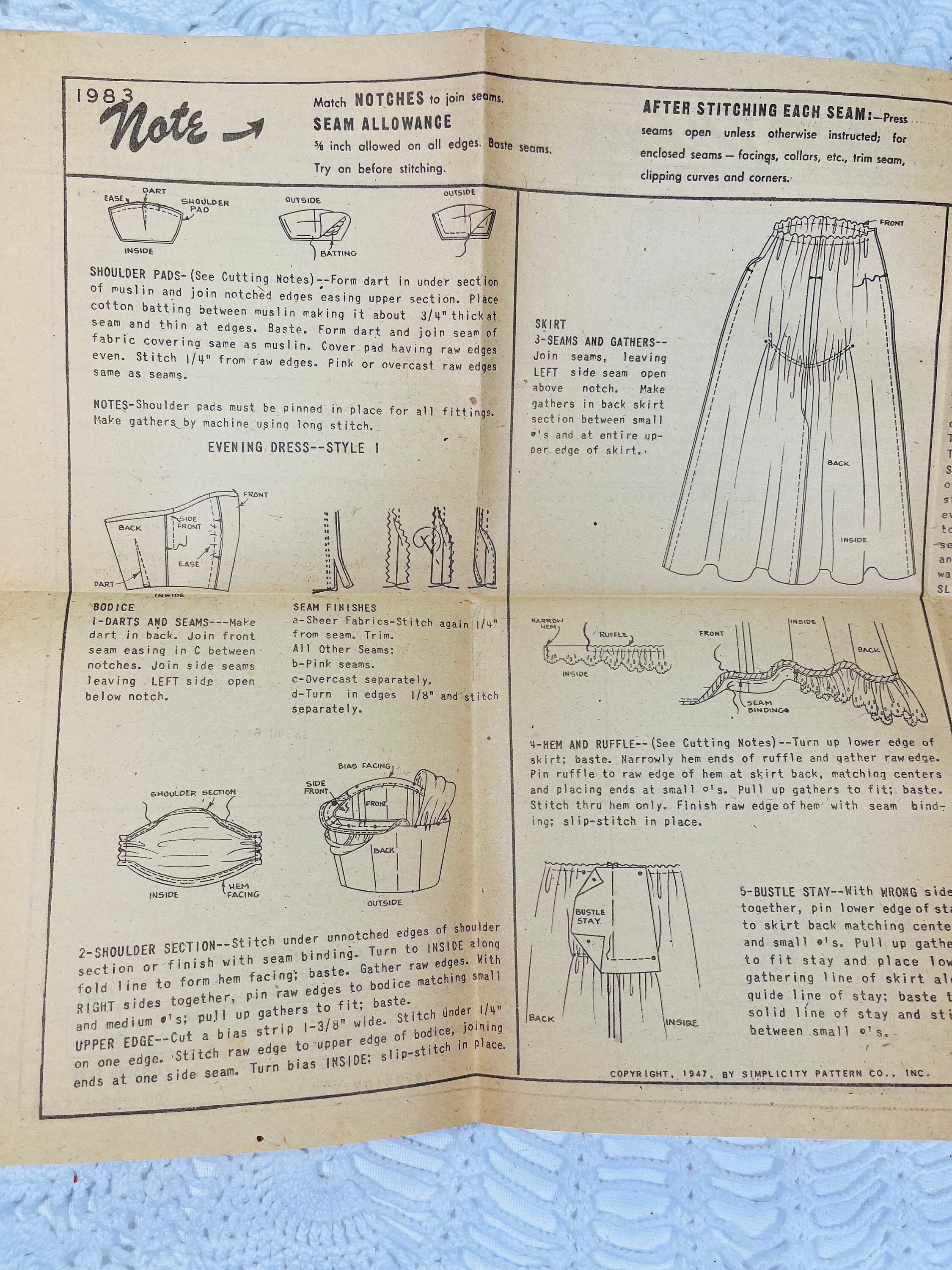 Vintage 1940's Simplicity 1983 Sewing Pattern-misses' Evening Gown With ...
