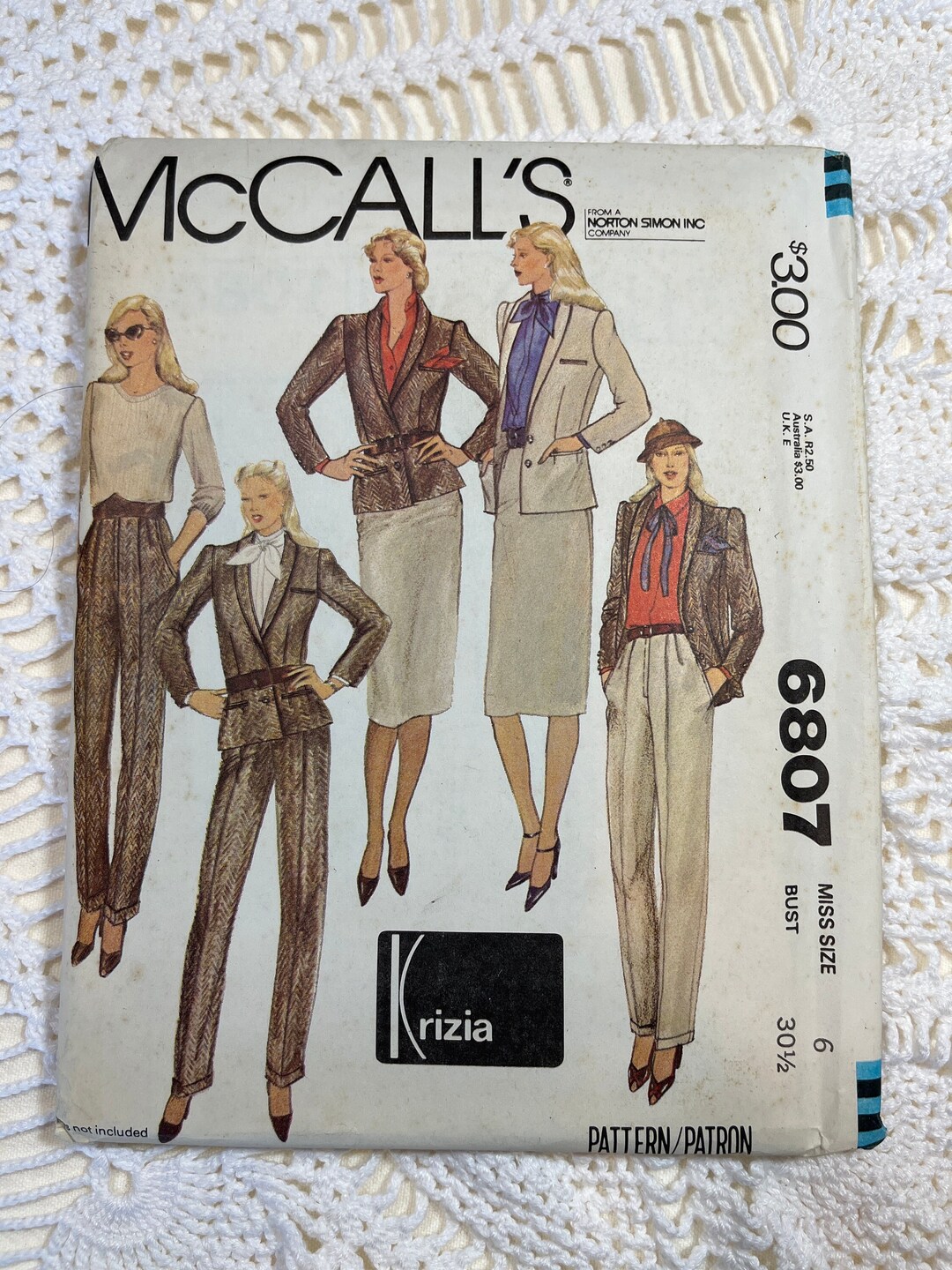 Vintage 1970's Mccall's 6807 Sewing Pattern Designed by Krizia-misses' Jacket Skirt and Pants ...