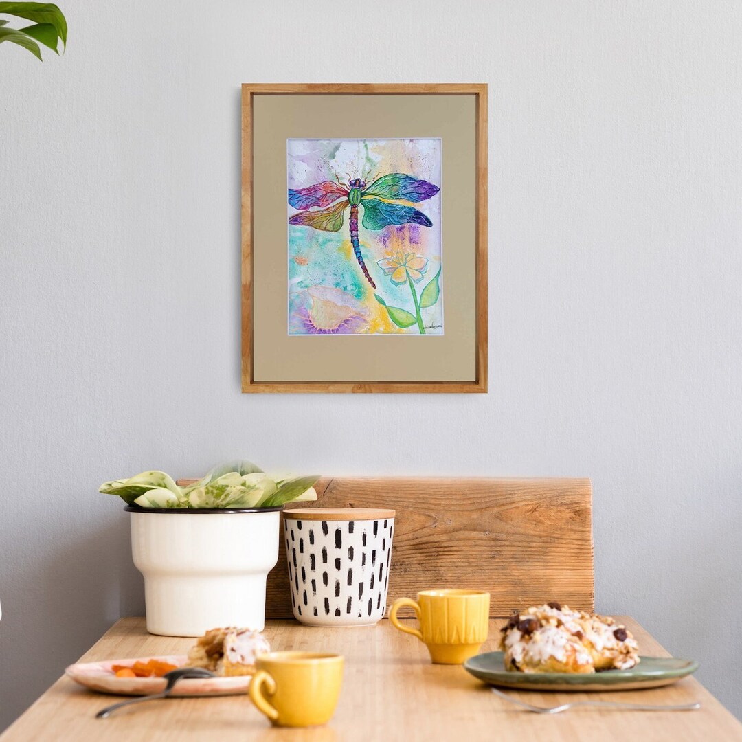 Dragonfly, Original Watercolor Painting, Colorful,mystical,flowers ...