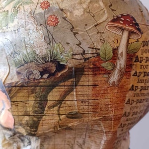 Ephemeral Mycelium Muse, 17 ,decoupaged Vintage Looking Skull on Stand ...