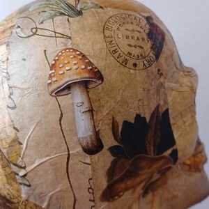 Ephemeral Mycelium Muse, 17 ,decoupaged Vintage Looking Skull on Stand ...