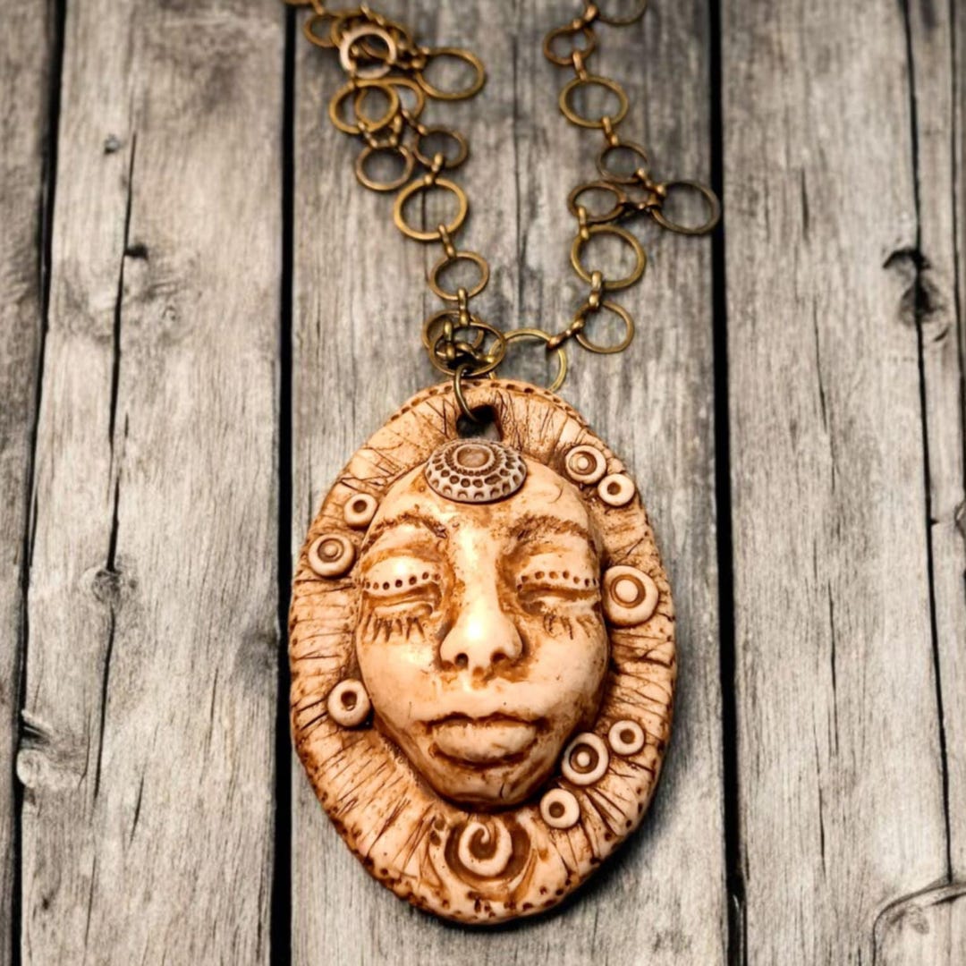 Ancestral Shaman Pendant – Tribal Spirit Clay Necklace | Mystical Face ...