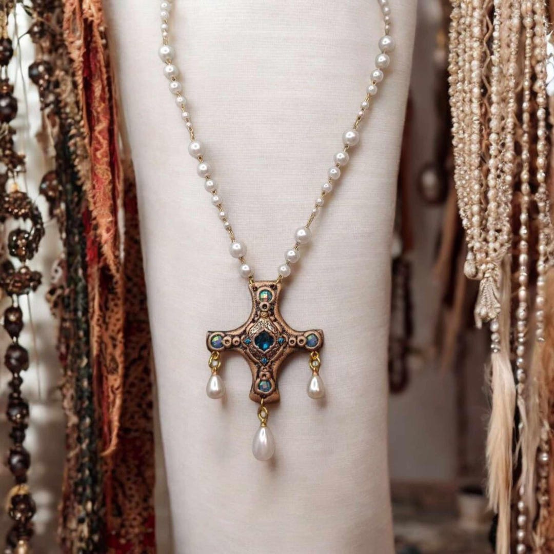 Handmade Rococo Style Clay Pendant,18" Pearl Necklace,love,renaissance ...