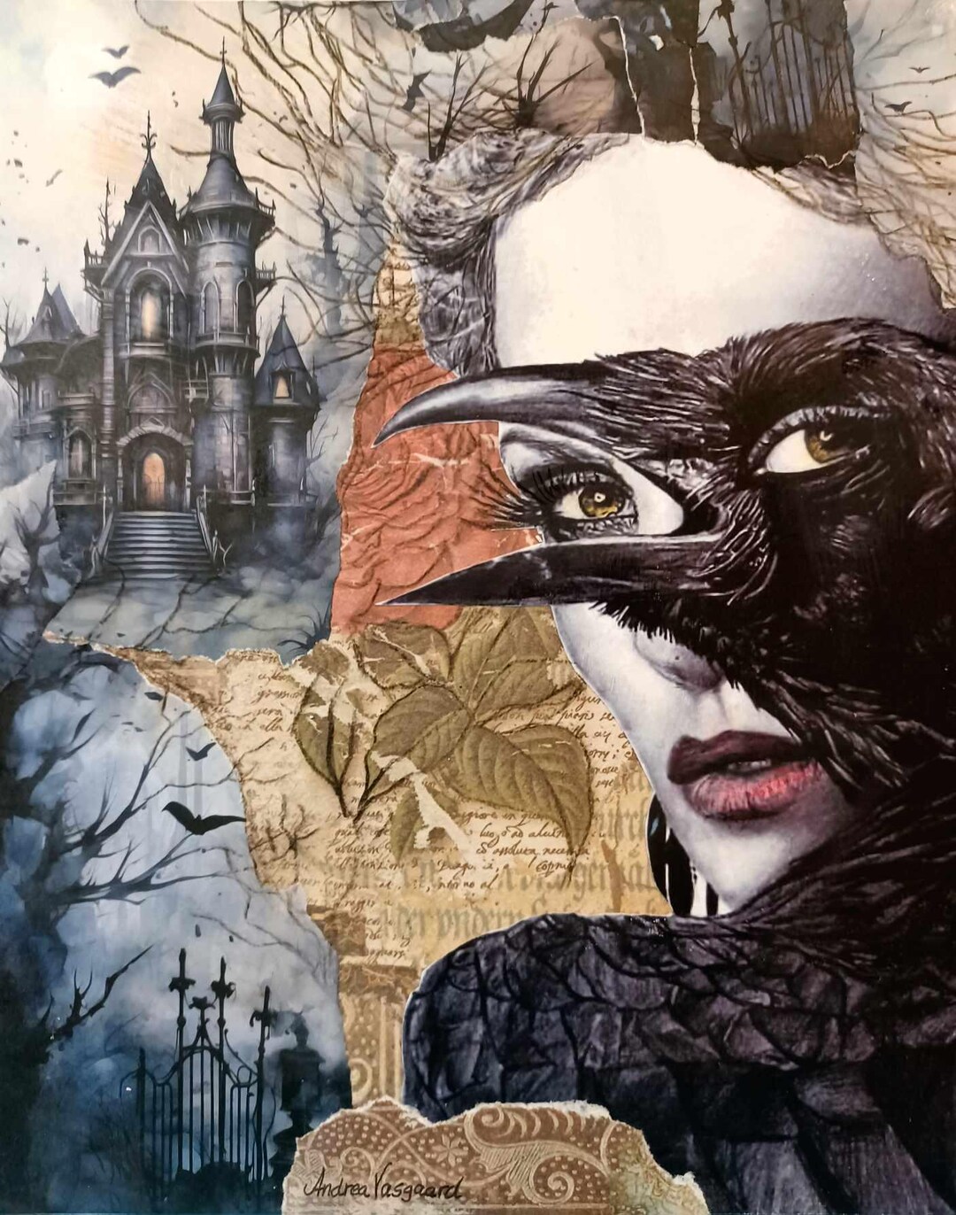 Medieval Crow,original Mixed Media Art 8 x 10on Canvas Board,medieval ...