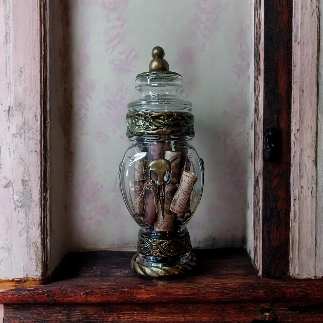 The Secret Scrolls,hand Sculpted Clay Embellished Glass Jar With Lid ...