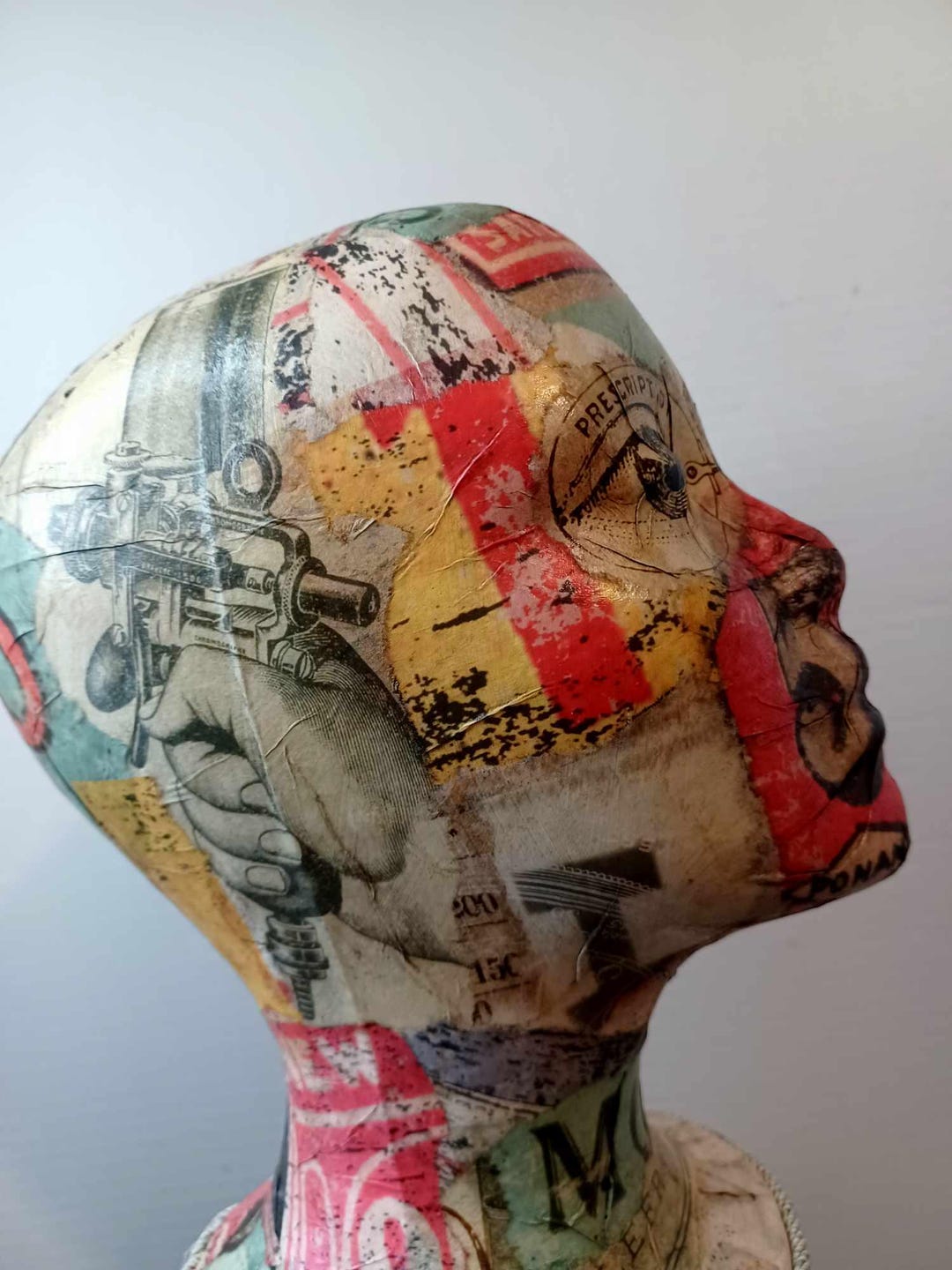 Decoupaged Mannequin Head Sculpture, 20tall on a Glass Stand,handmade ...