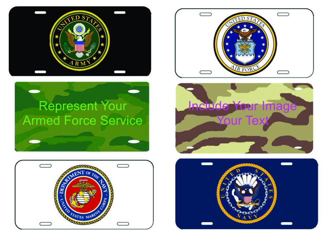 Custom ARMED FORCES Designed License Plates | Text Logo Picture Font ...