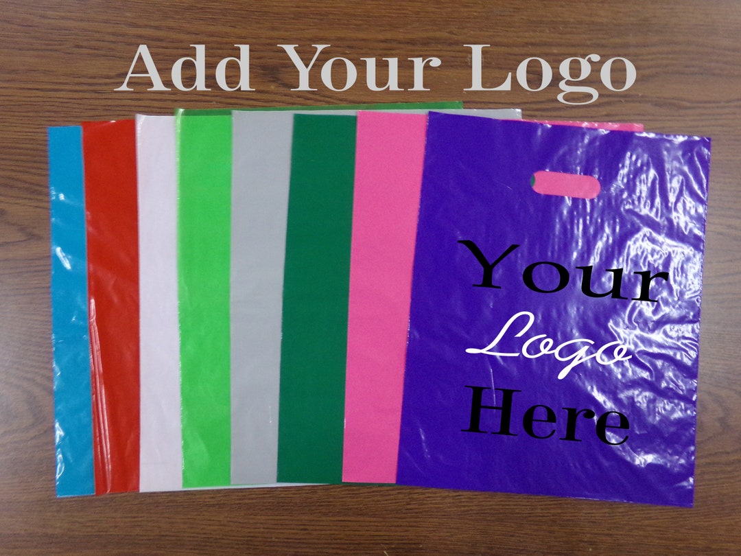 Logo 9x12 CHOOSE YOUR COLOR Merchandise Bags Glossy Handles Low Density ...