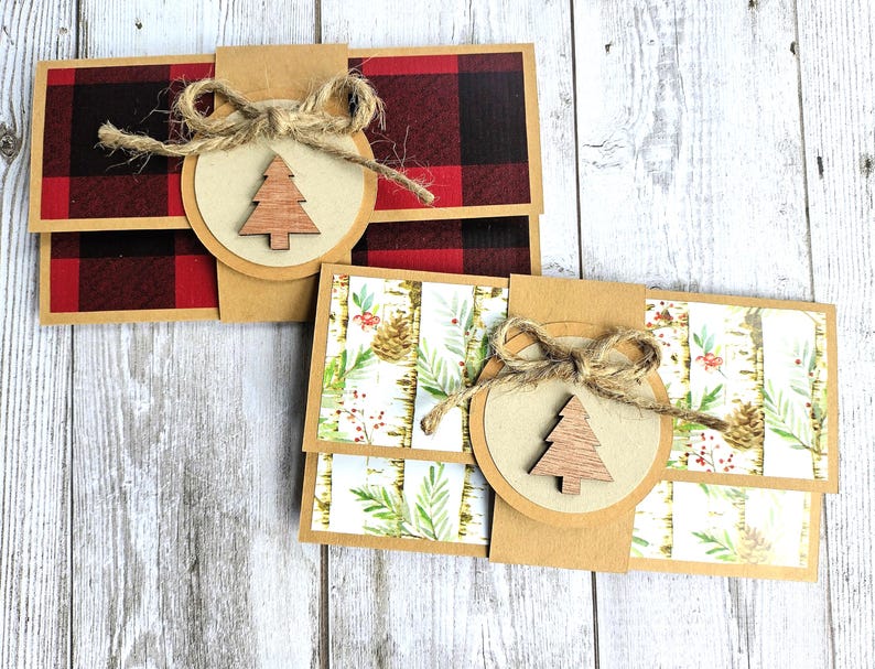 Set of 4 Rustic Plaid Christmas Gift Card Holder - Country Farmhouse ...