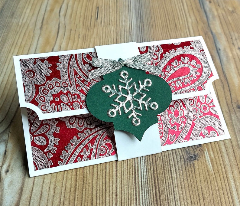 Christmas Money Holder - Christmas Paisley, Silver Bow and Snowflake - Etsy