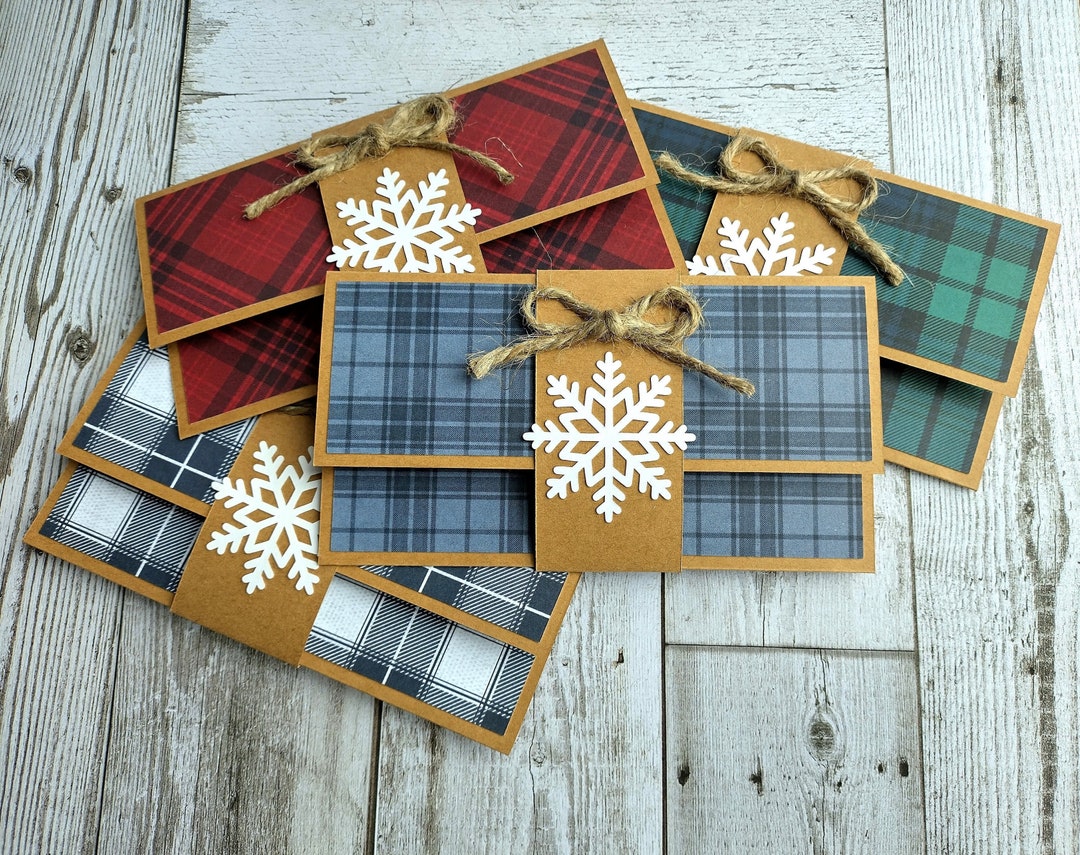 Christmas Gift Card Holders Set - Christmas Plaid Twine Bow and ...